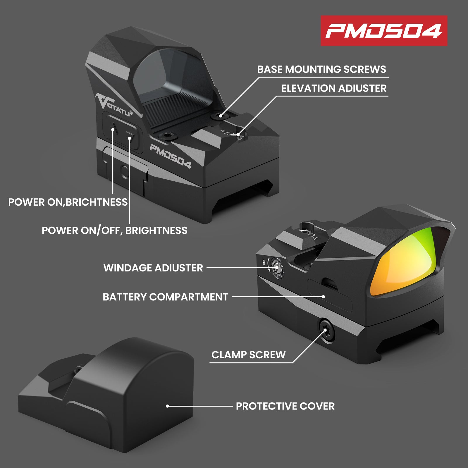 Votatu PMD504-R Multiple Reticle Micro Red Dot Sight Compatible with R ...